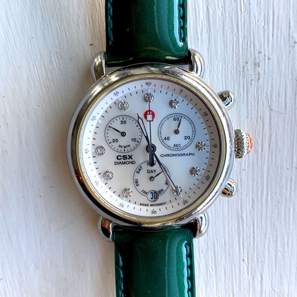 Michele | Accessories | Authentic Michele Csx Diamond Watch Emerald ...